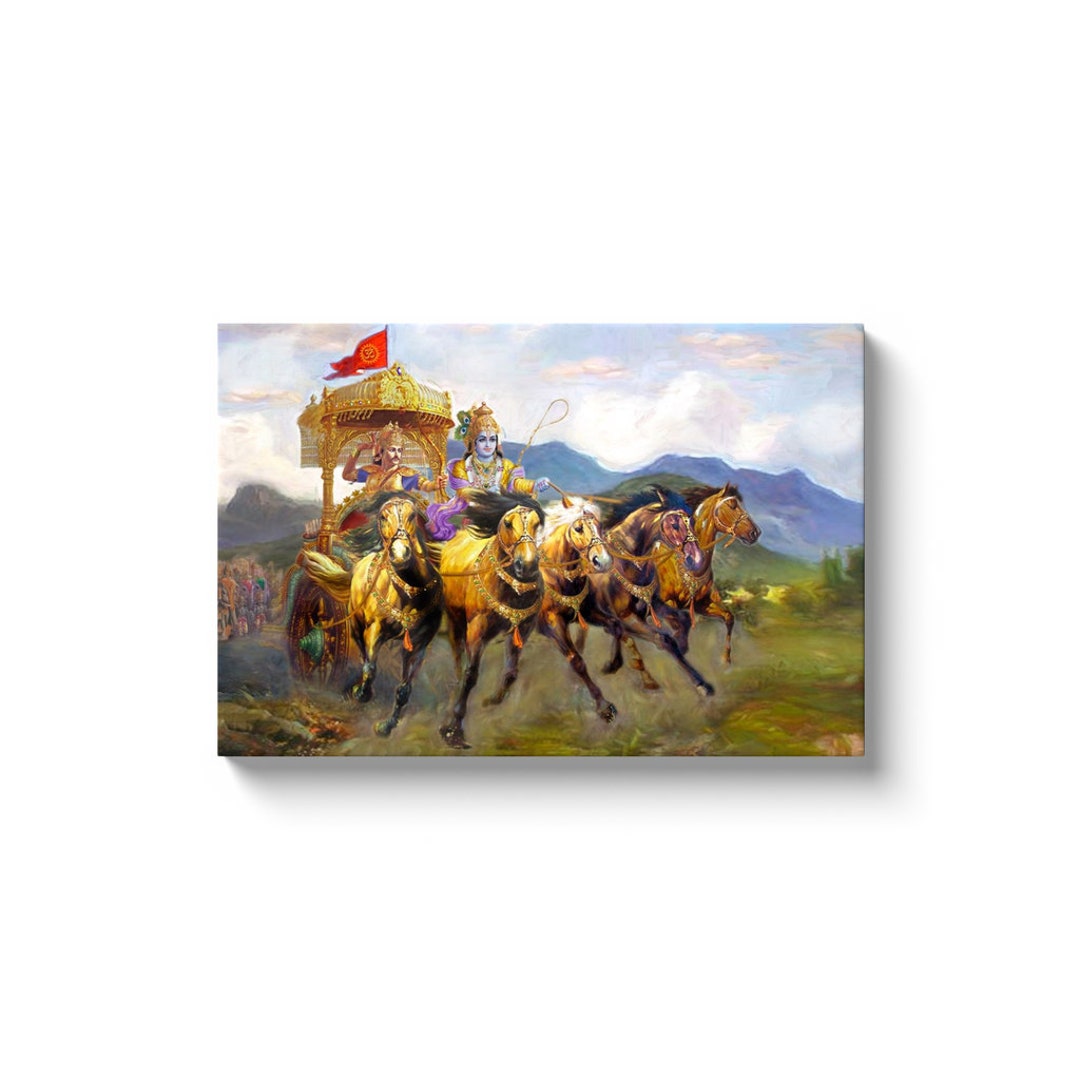 Lord Krishna and Arjuna in Their Chariot on Kurukshetra's Battlefield ...