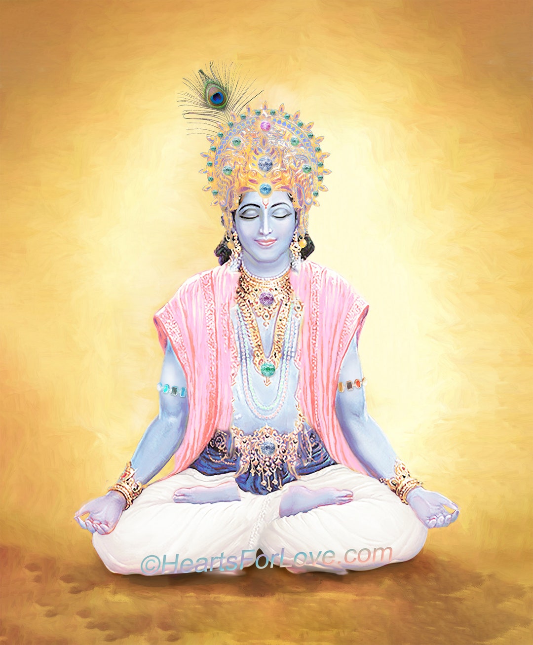 Radiant Krishna Meditating in Golden Light. Fine Art Print on ...