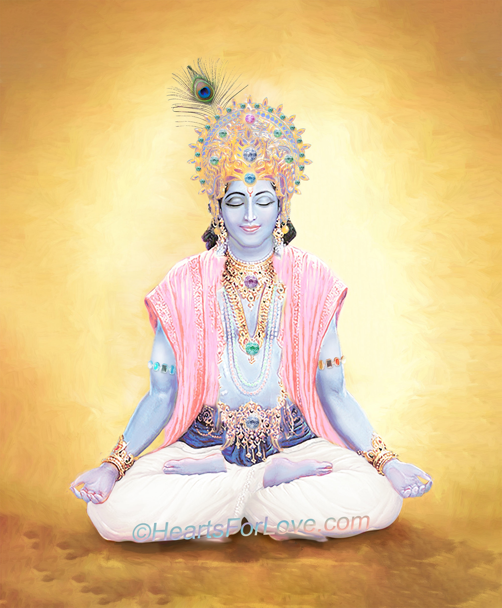 Radiant Krishna Meditating in Golden Light. Fine Art Print on ...