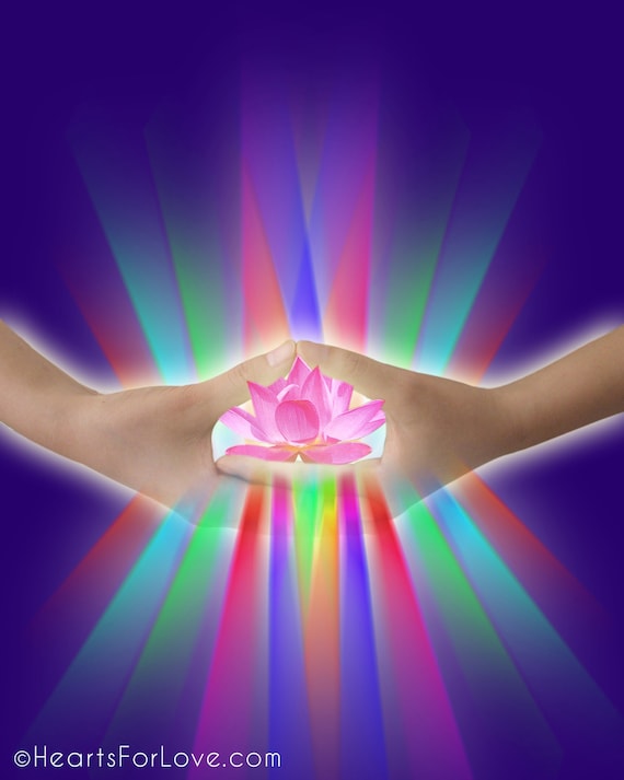Reiki hands with Lotus flower radiating light. Fine Art | Etsy