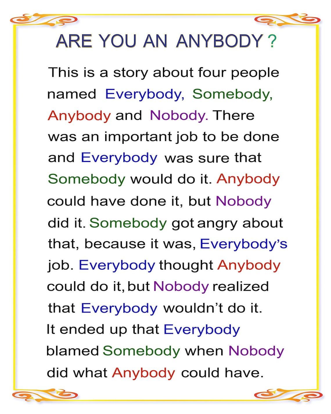 Everybody, Anybody, Somebody and Nobody, an Inspirational and ...