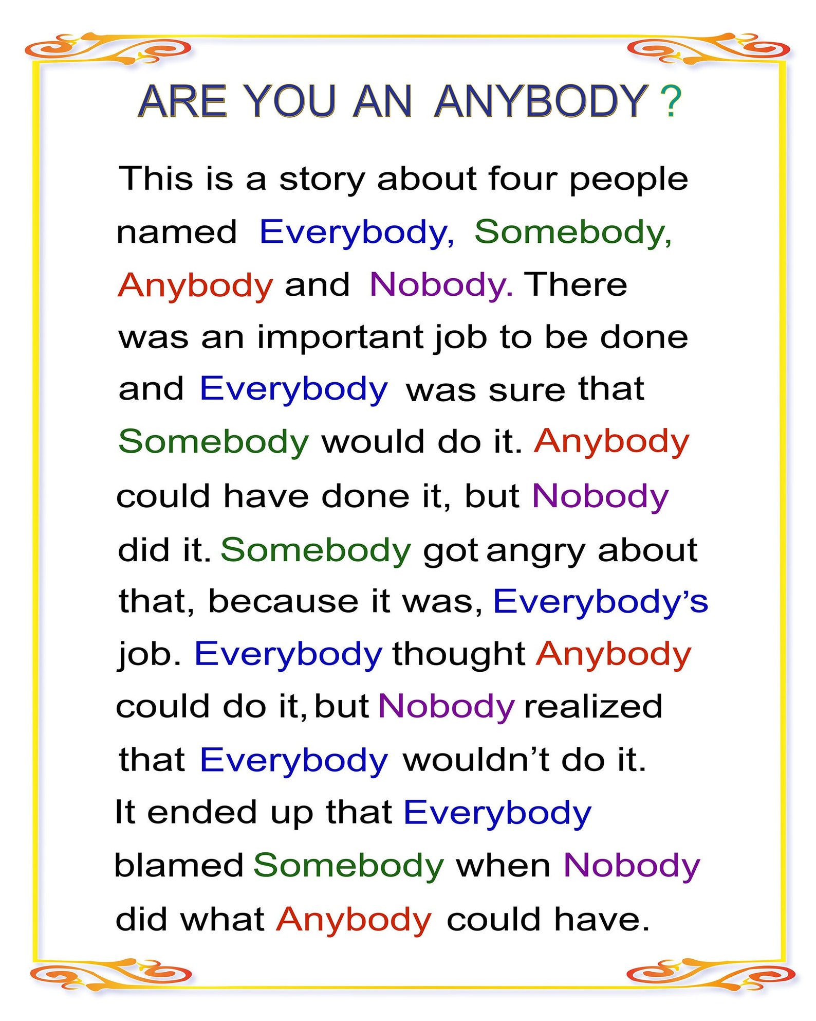 Everybody, Anybody, Somebody and Nobody, an Inspirational and ...