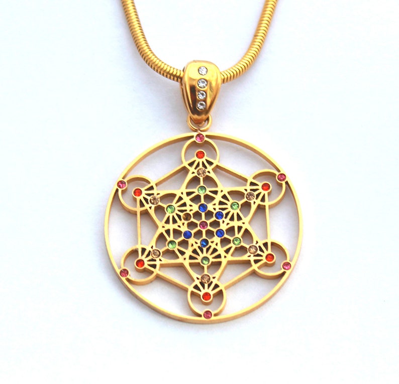 Gold Plated Metatron Pendant With Multi-colored Gemstones | Etsy