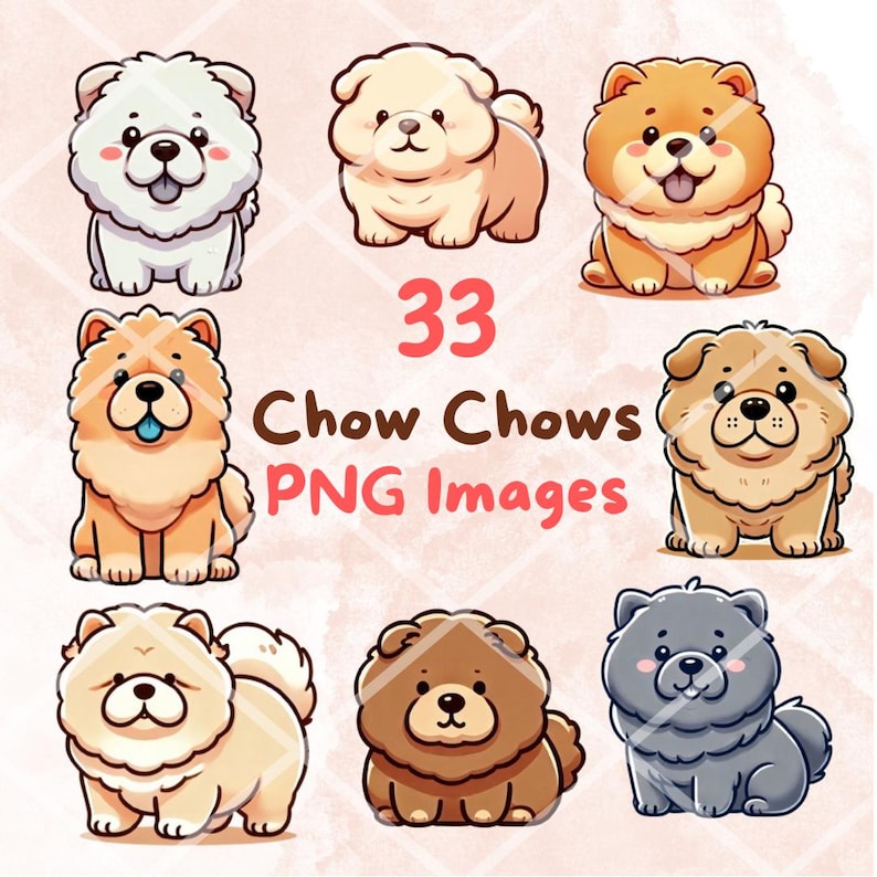 Kawaii Cute Chow Chow Dog Breed Bundle, 33 PNG Clipart, Transparent ...