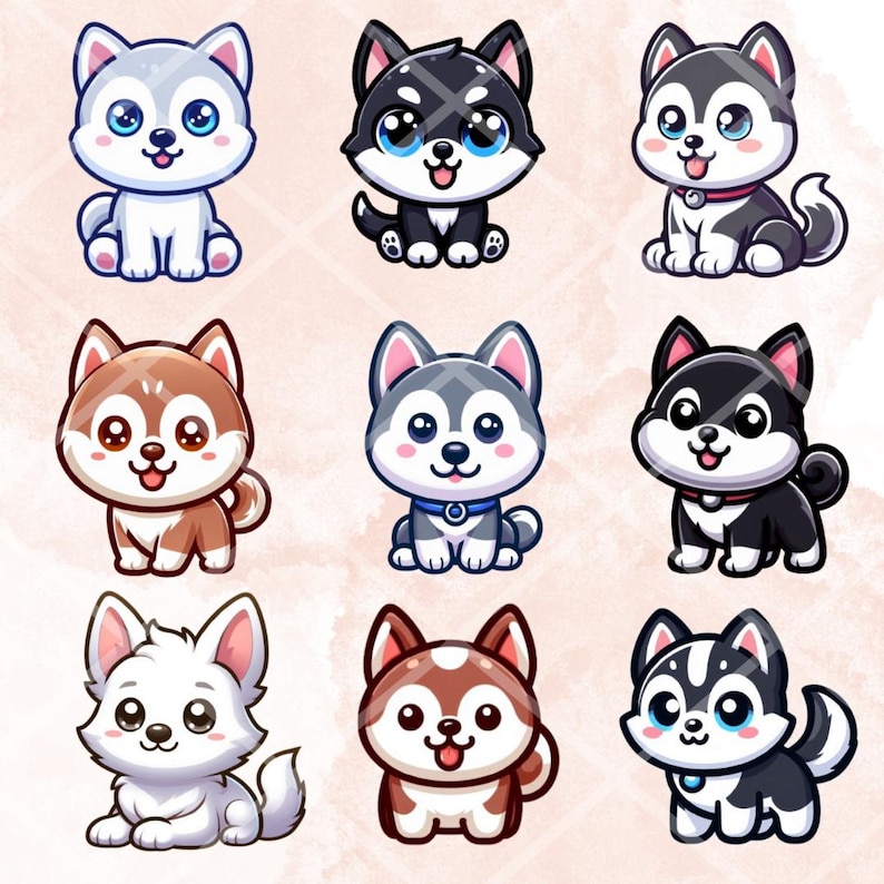 Kawaii Cute Huskies Dog Bundle, 26pcs PNG Clipart, Transparent ...