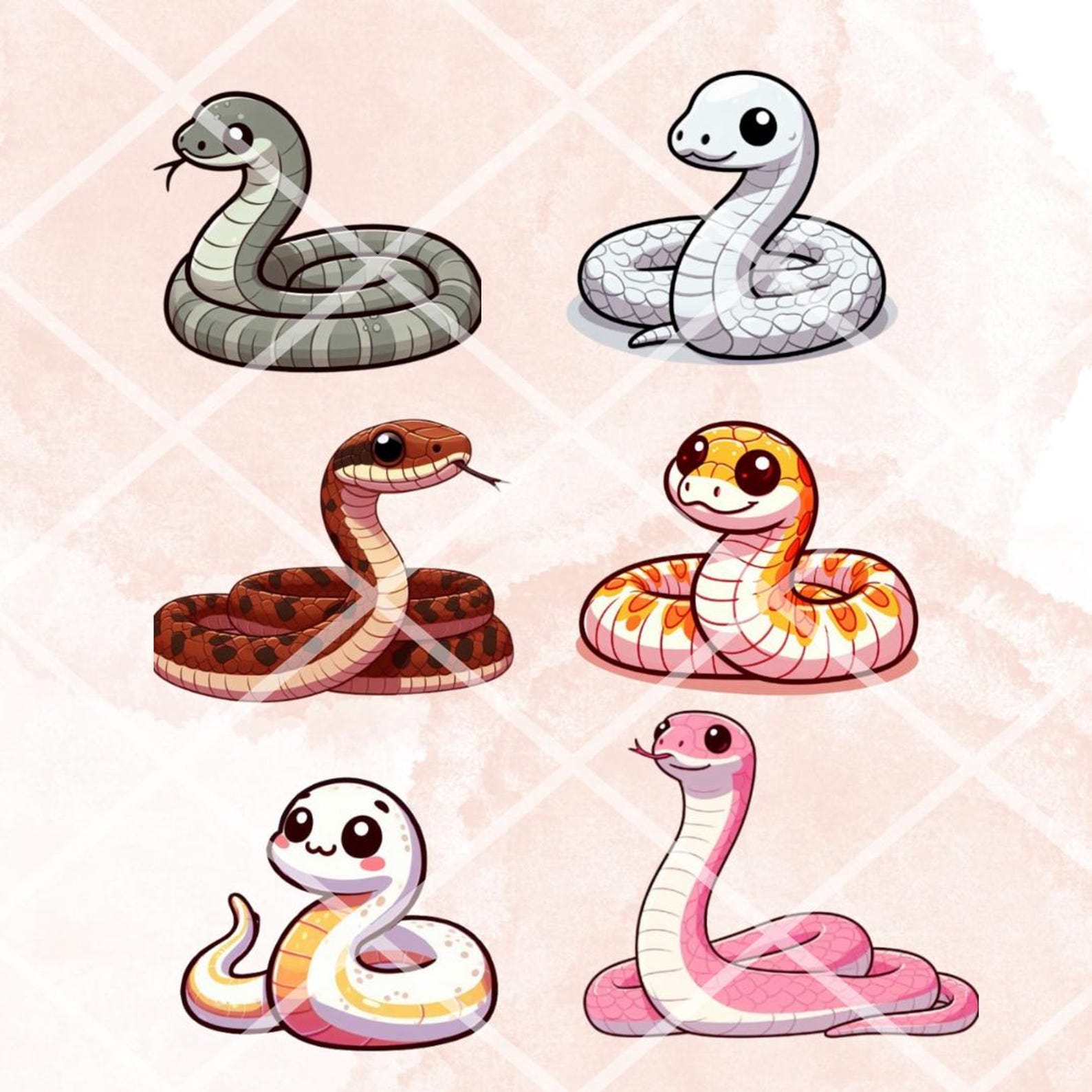 Kawaii Corn Snake Clipart Bundle: 28 PNG Reptile Illustrations (digital ...