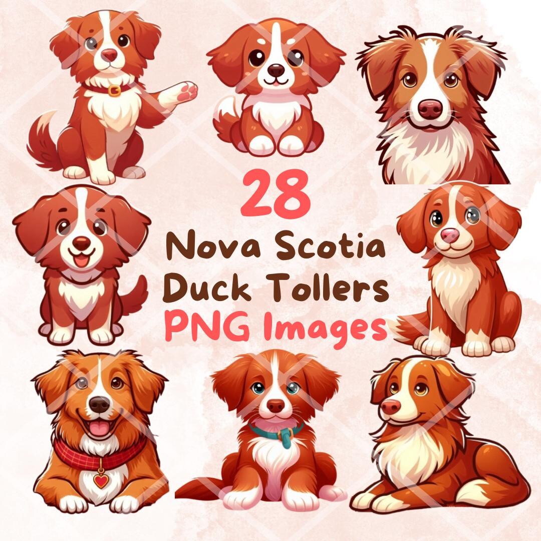 Kawaii Cute Nova Scotia Duck Tolling Retriever Bundle, 28pcs PNG ...