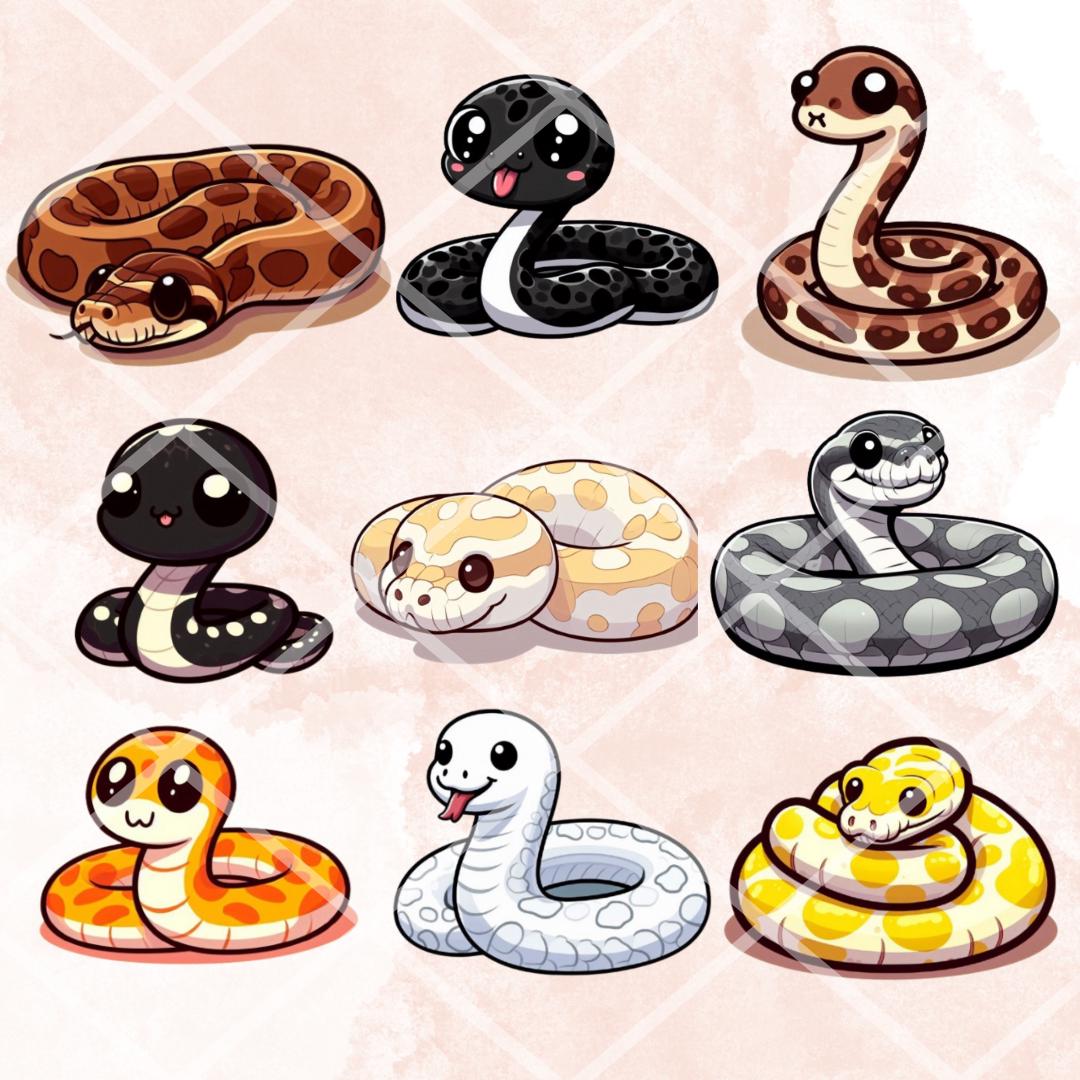 Kawaii Cute Ball Python Snakes Clipart Bundle, 32 PNG Clipart ...