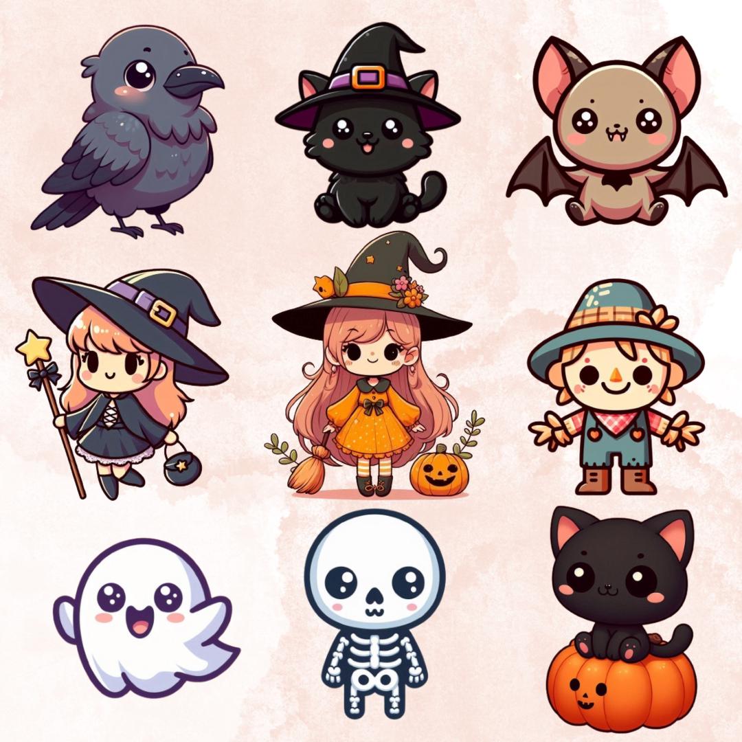 Kawaii Spooky Halloween Bundle, 27pcs PNG Clipart, Transparent ...