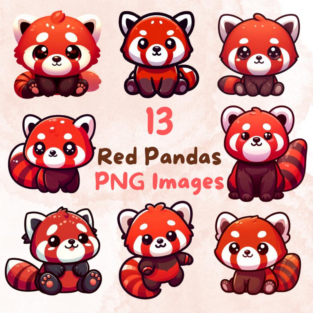Kawaii Cute Red Pandas Bundle, 13pcs PNG Clipart, Transparent ...