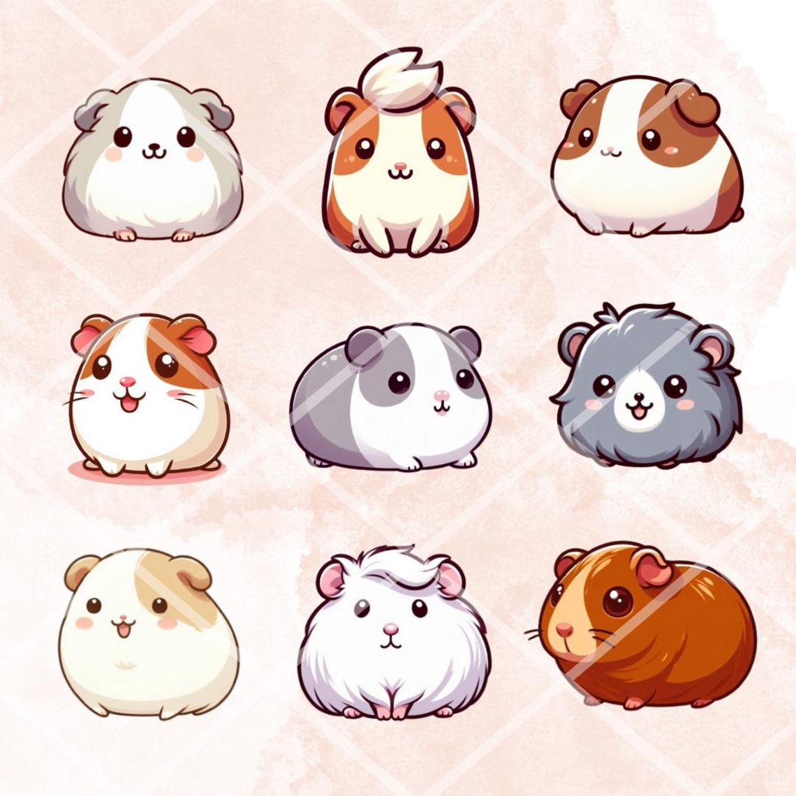 Kawaii Cute Guinea Pigs Bundle, 47 PNG Clipart, Transparent Background ...