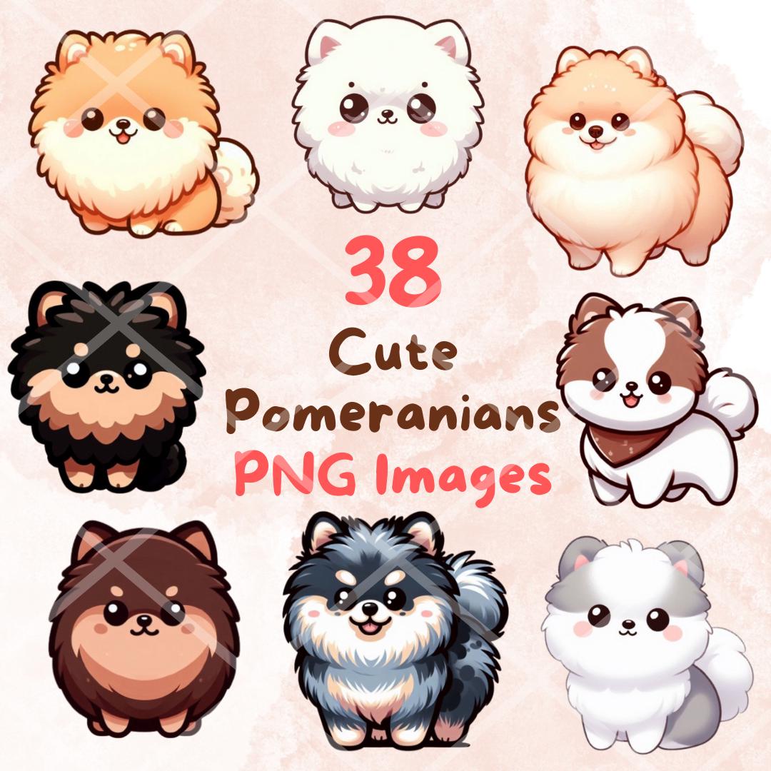 Kawaii Pomeranian Dog Clipart Bundle: 38 Chibi Cartoon PNG Images ...
