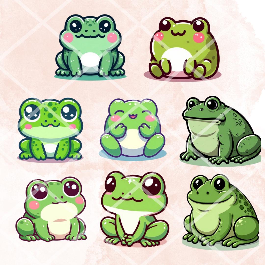 Kawaii Cute Bullfrog Clipart Bundle, 22 PNG Clipart, Transparent ...