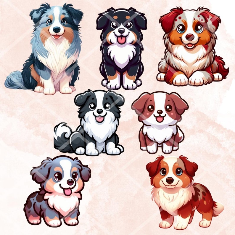 Kawaii Australian Shepherd Clipart Bundle: 31 PNG Puppy Stickers ...
