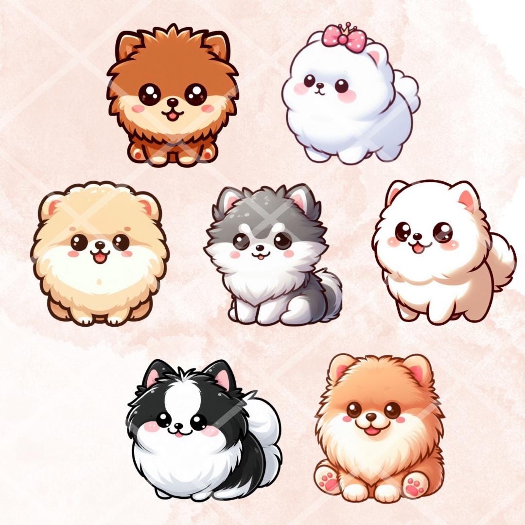 Kawaii Pomeranian Dog Clipart Bundle: 38 Chibi Cartoon PNG Images ...