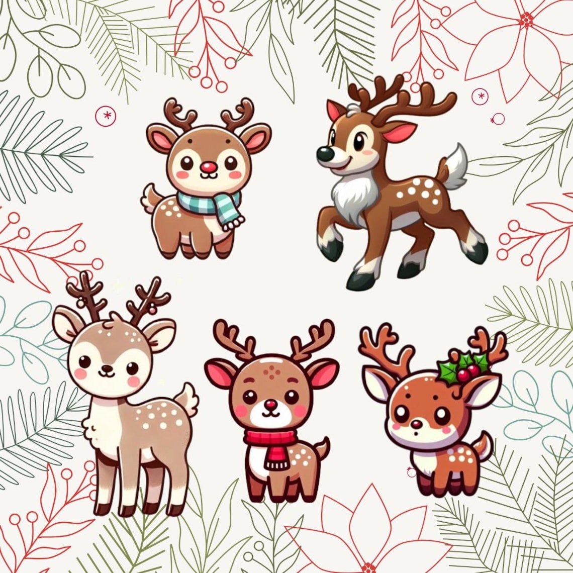 Kawaii Cute Christmas Reindeer, 19pcs PNG Clipart, Transparent ...