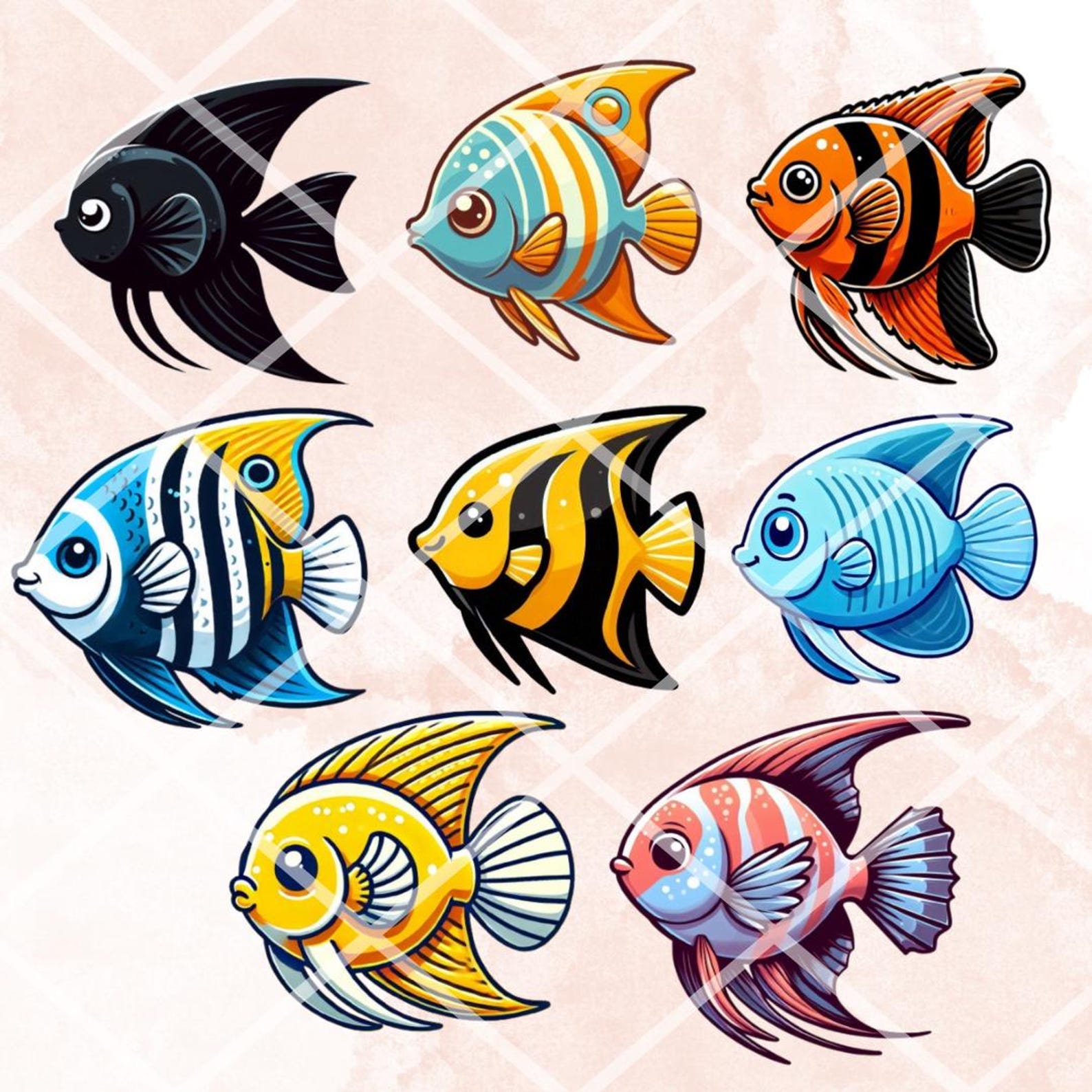 Kawaii Angel Fish Clipart Bundle: Colorful Cartoon PNG Stickers ...