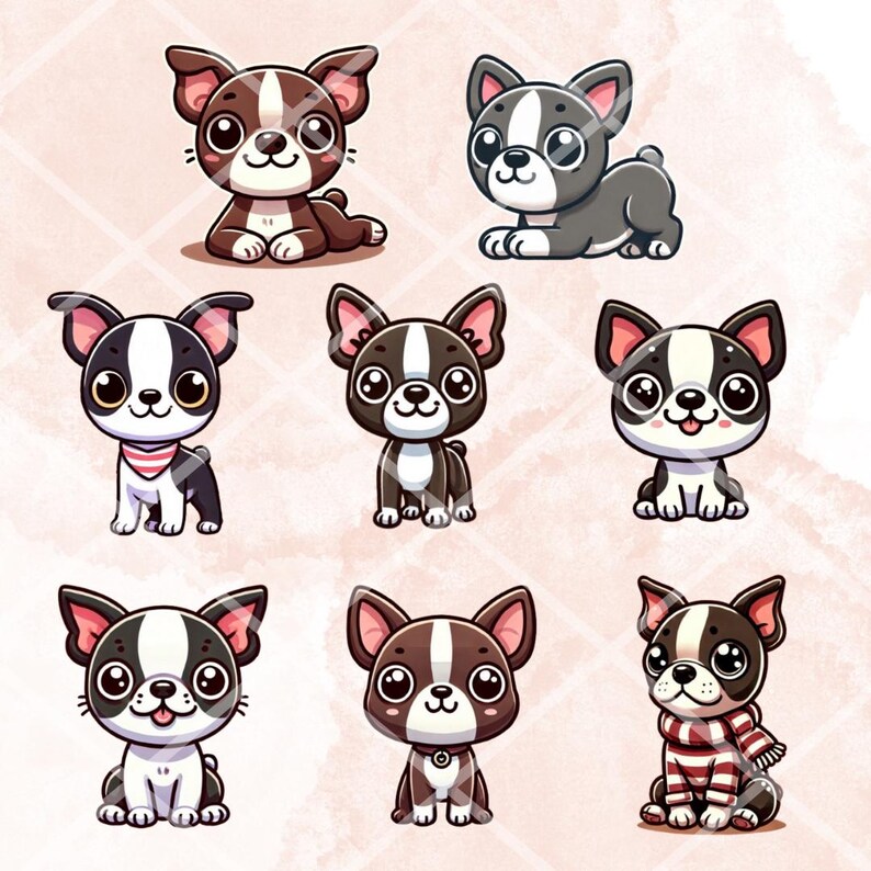Kawaii Boston Terrier Clipart Bundle: 30 PNG Puppy Stickers (digital ...