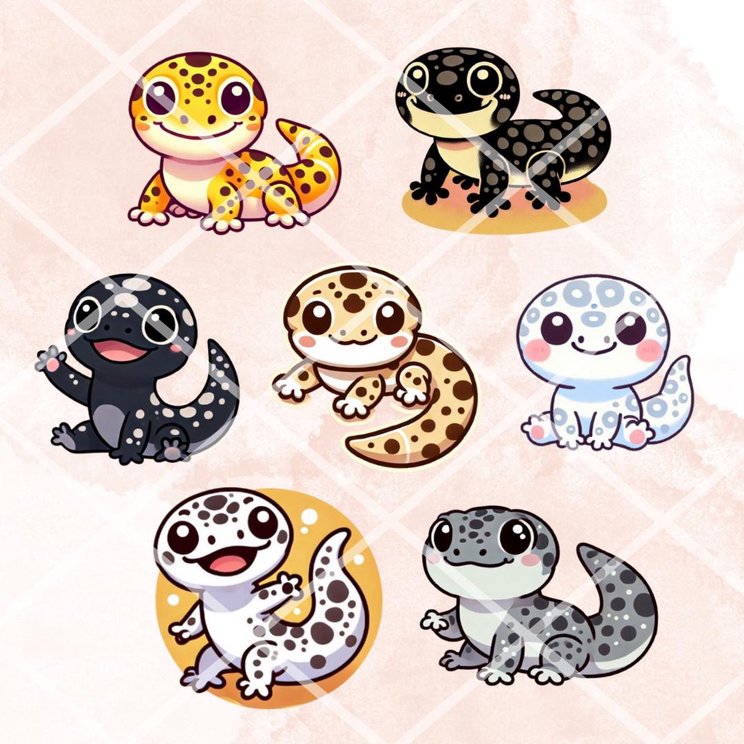 Kawaii Cute Leopard Geckos Clipart Bundle, 28pcs PNG Clipart ...