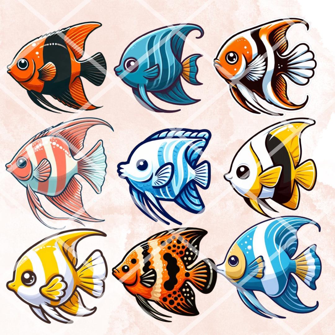 Kawaii Angel Fish Clipart Bundle: Colorful Cartoon PNG Stickers ...