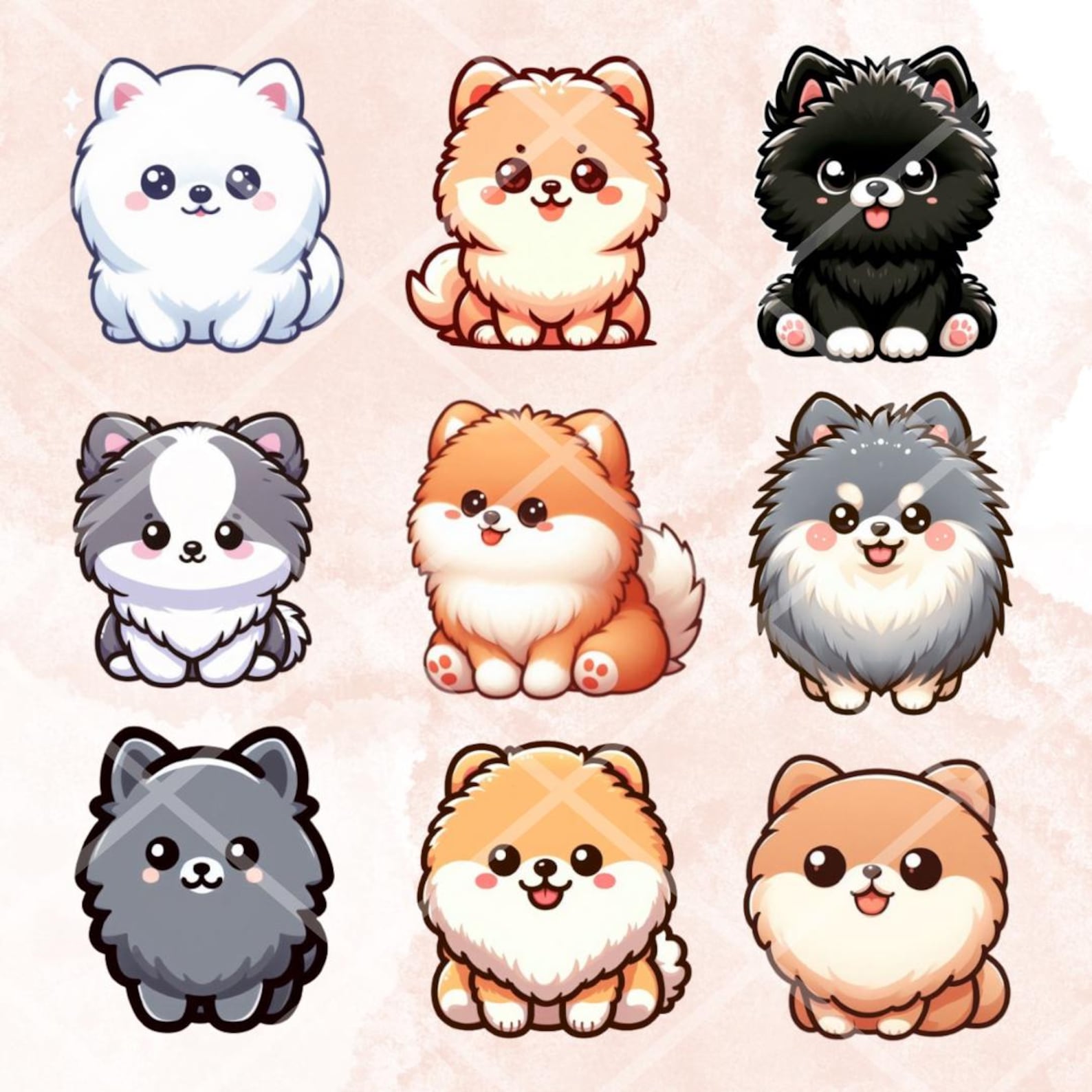 Kawaii Pomeranian Dog Clipart Bundle: 38 Chibi Cartoon PNG Images ...
