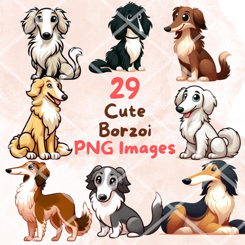 Kawaii Cute Borzoi Dogs Bundle, 29 PNG Clipart, Transparent Background ...