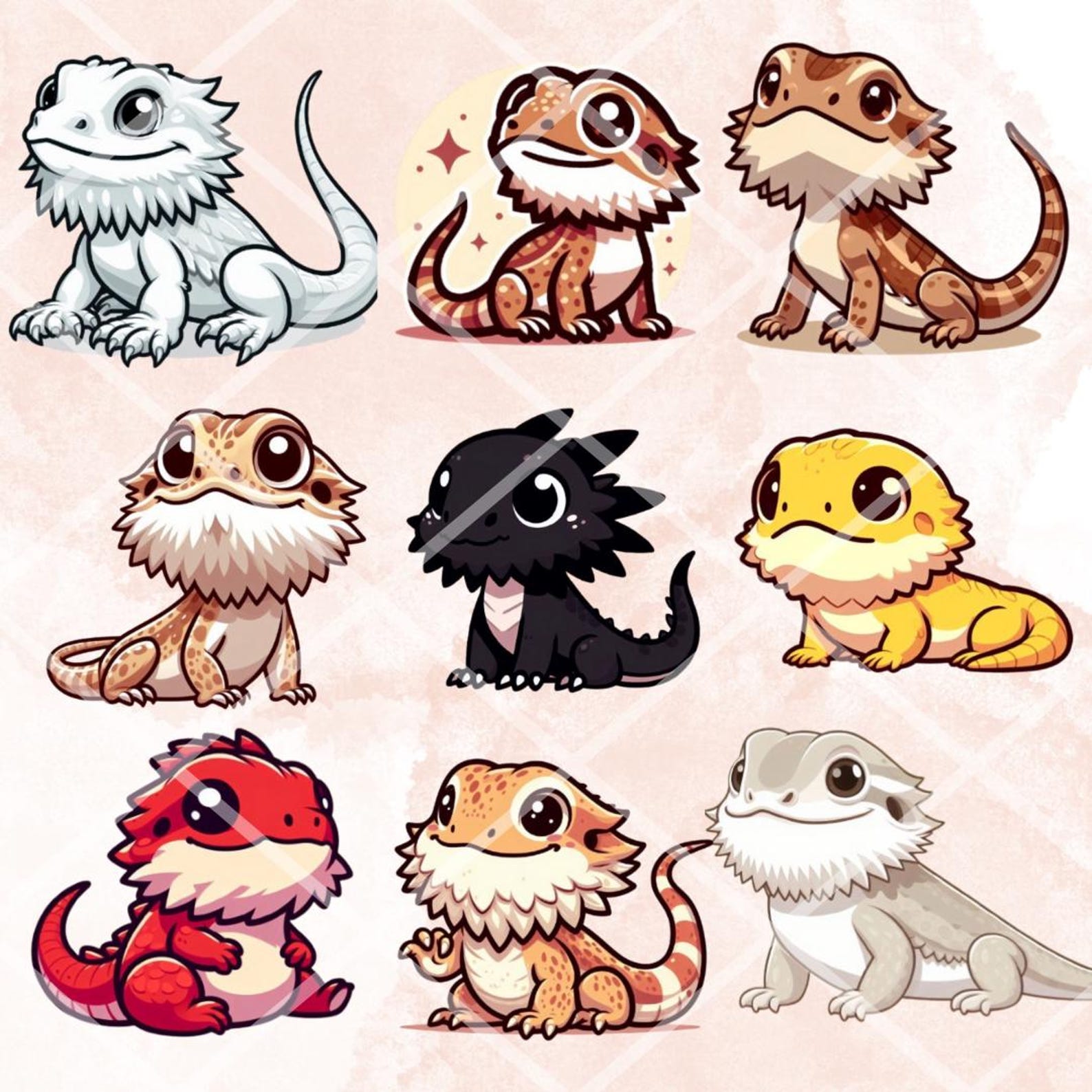 Kawaii Cute Bearded Dragons Clipart Bundle #1, 26 PNG Clipart ...