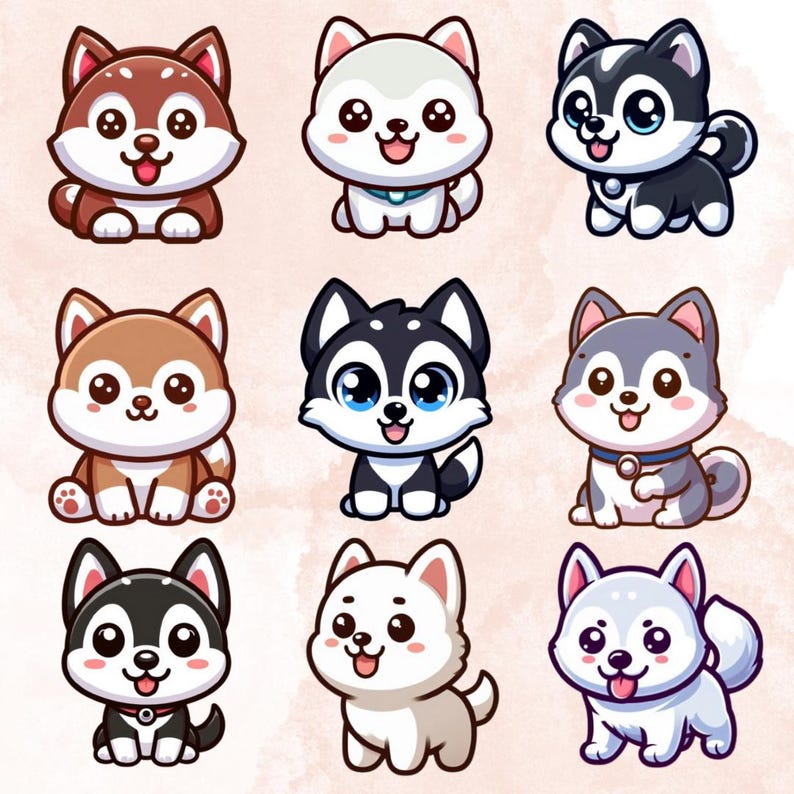 Kawaii Cute Huskies Dog Bundle, 26pcs PNG Clipart, Transparent ...