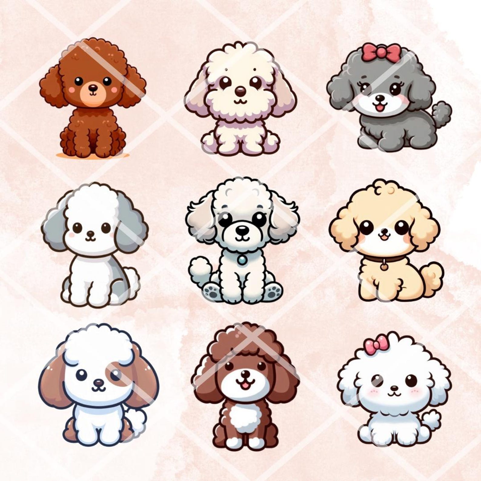 Kawaii Cute Poodle Dog Bundle, 40 PNG Clipart, Transparent Background ...