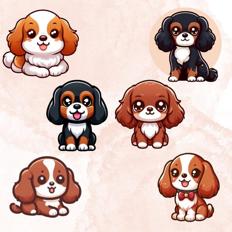 Kawaii Cavalier King Charles Spaniel PNG Clipart Bundle (20pcs ...
