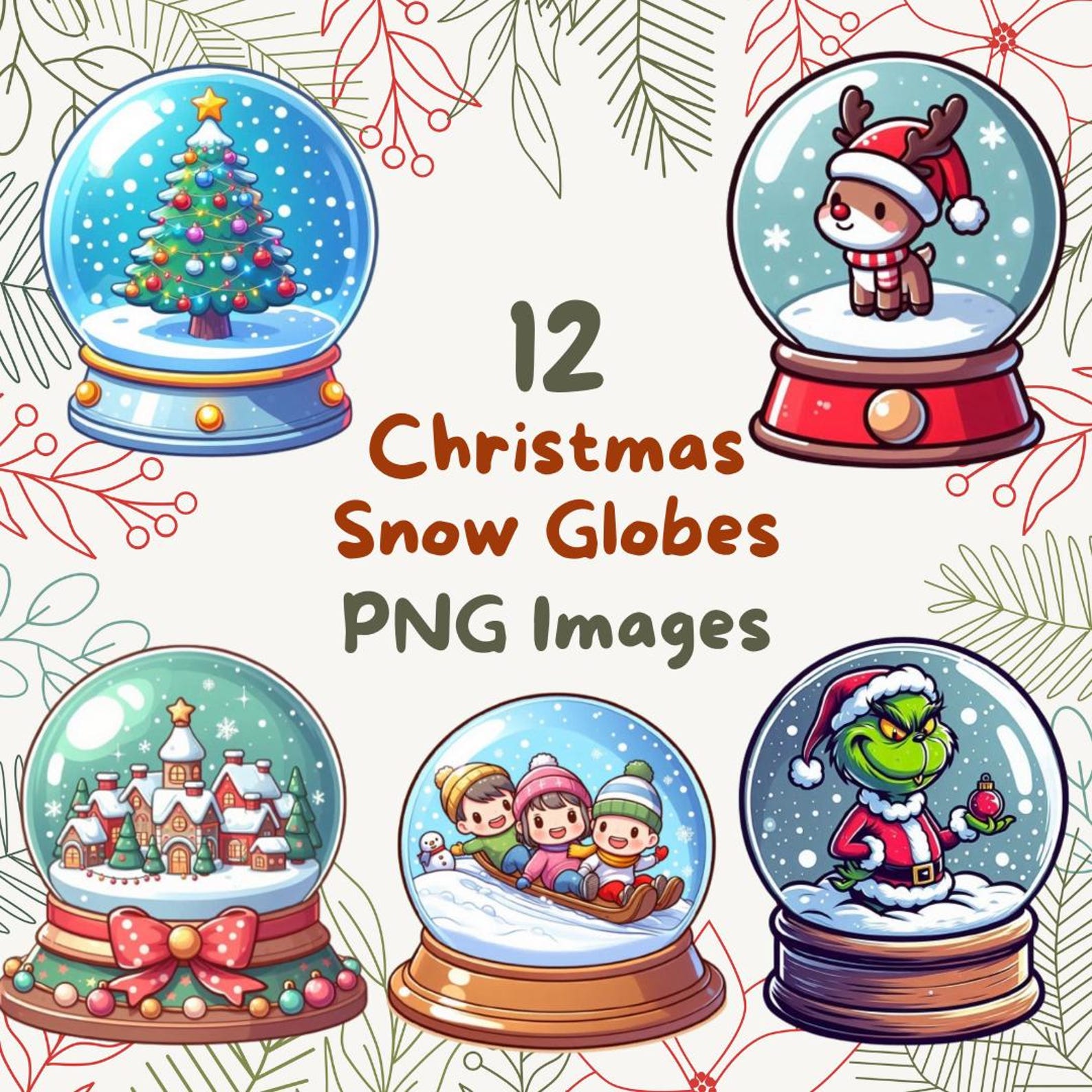 Kawaii Cute Christmas Snow Globes Bundle #1, 12pcs PNG Clipart ...