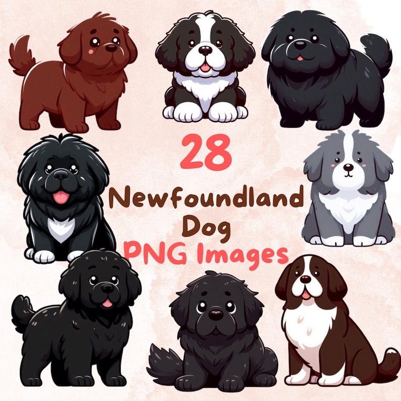 Kawaii Cute Newfoundland Dog Bundle, 28pcs PNG Clipart, Transparent ...