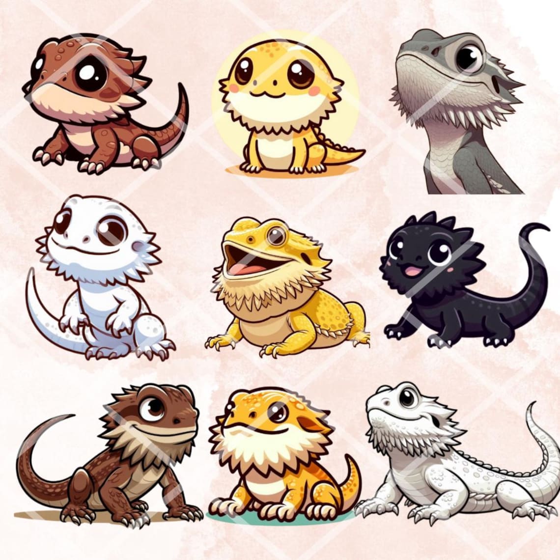 Kawaii Cute Bearded Dragons Clipart Bundle #1, 26 PNG Clipart ...