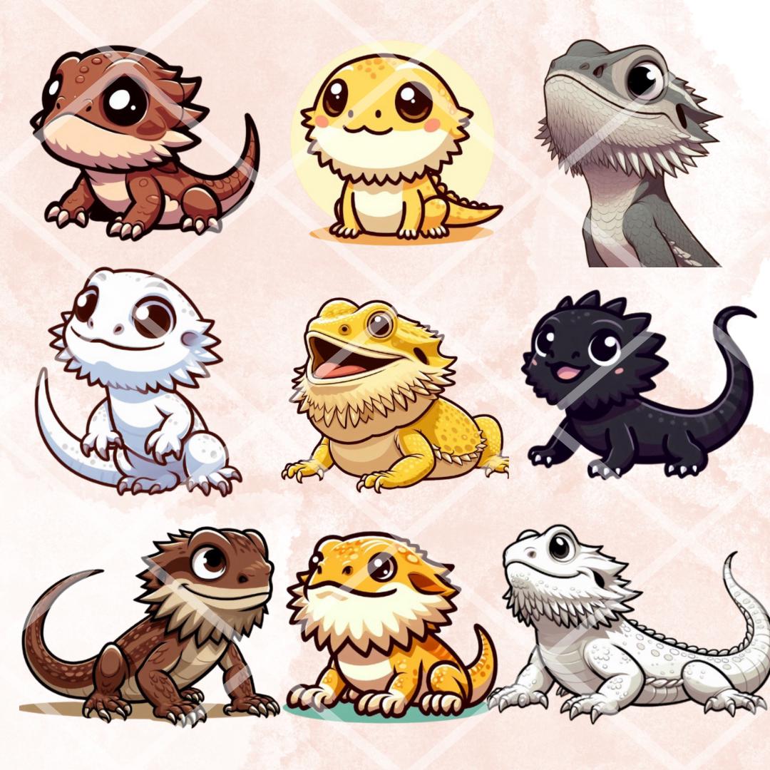 Kawaii Cute Bearded Dragons Clipart Bundle #1, 26 PNG Clipart ...