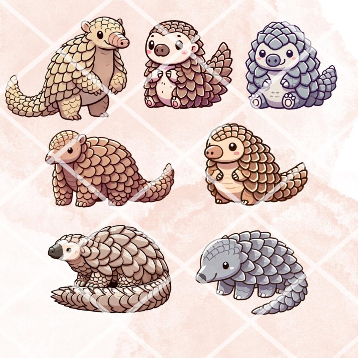 Kawaii Cute Pangolin Bundle, 21pcs PNG Clipart, Transparent Background ...