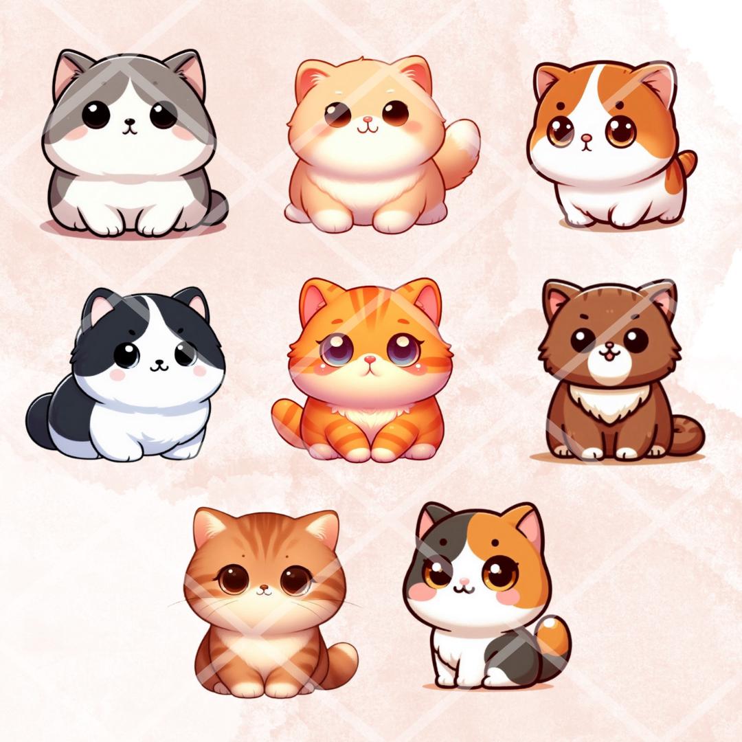 Kawaii Munchkin Cats Bundle #1, 33 PNG Clipart, Transparent Background ...