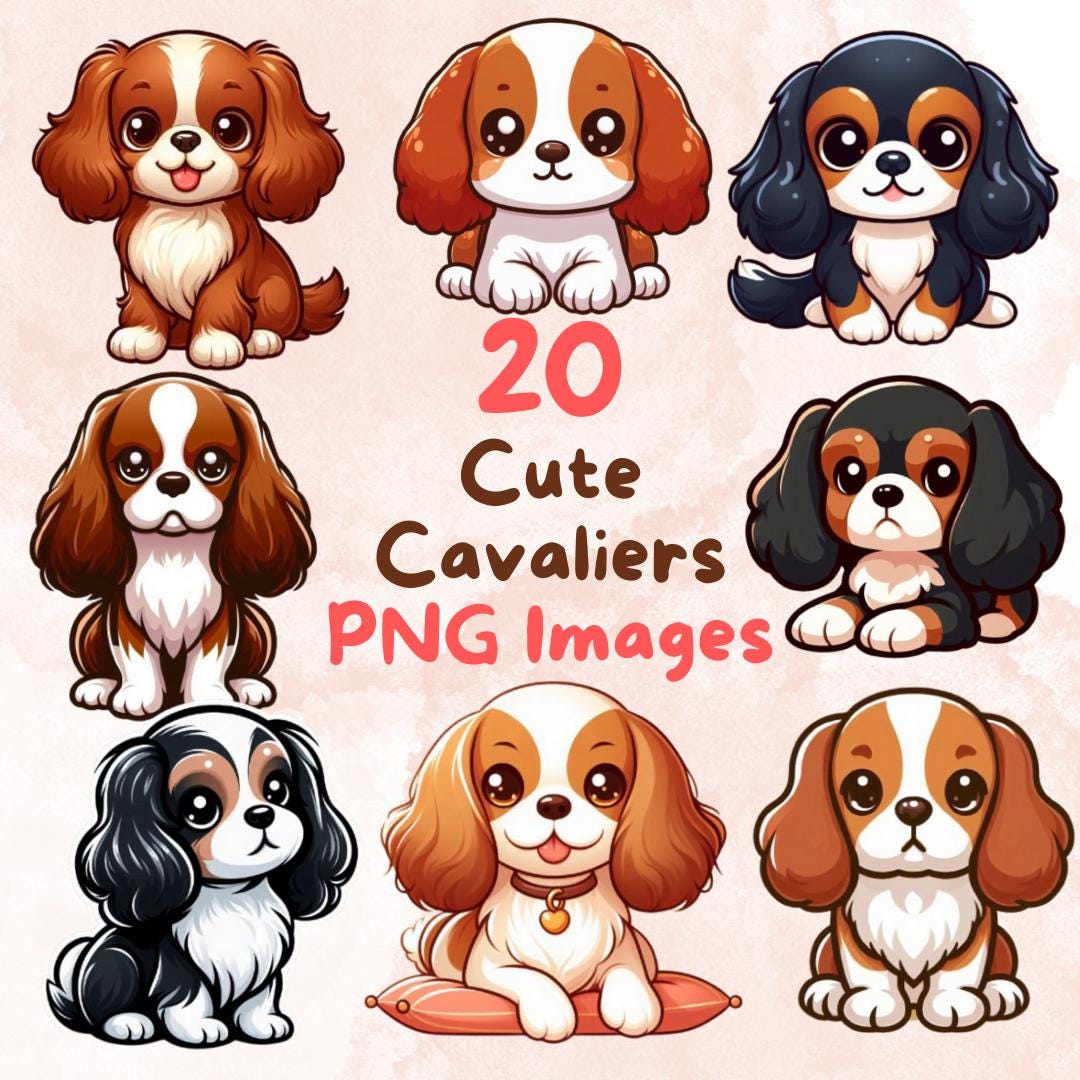 Kawaii Cavalier King Charles Spaniel PNG Clipart Bundle (20pcs ...