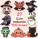 Kawaii Spooky Halloween Bundle, 27pcs PNG Clipart, Transparent ...