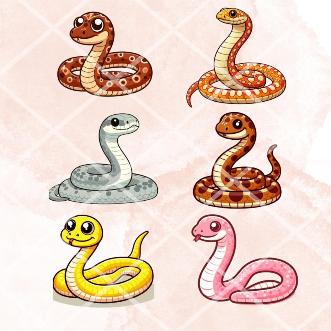 Kawaii Cute Corn Snakes Clipart Bundle, 28pcs PNG Clipart, Transparent ...