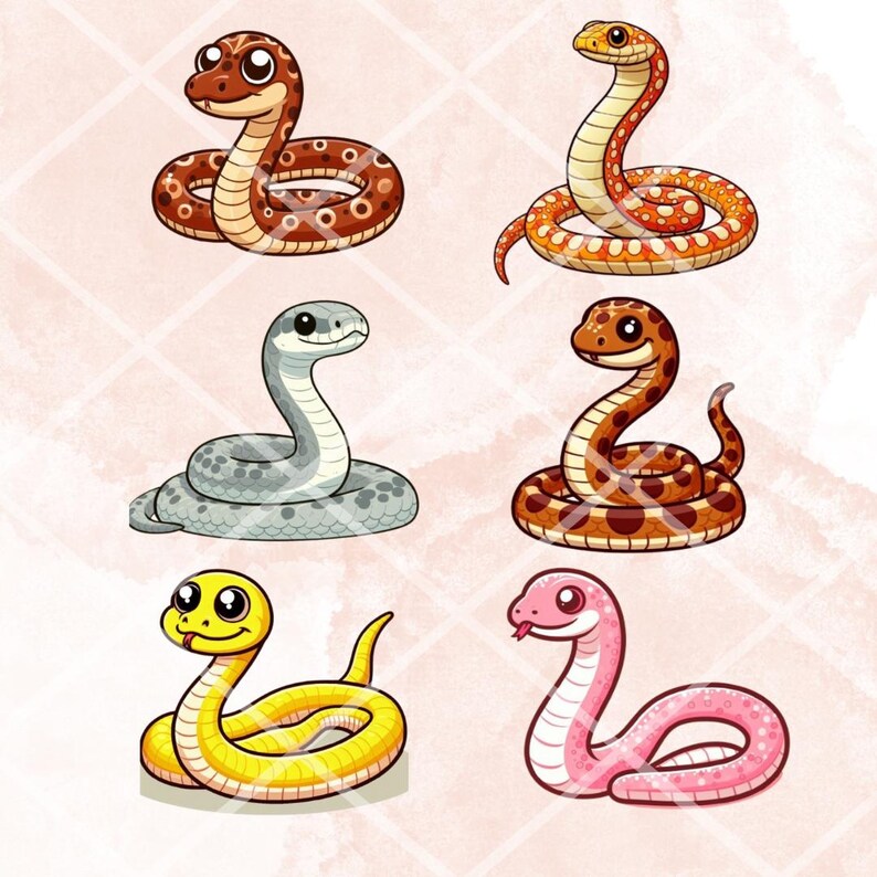 Kawaii Cute Corn Snakes Clipart Bundle, 28pcs PNG Clipart, Transparent ...