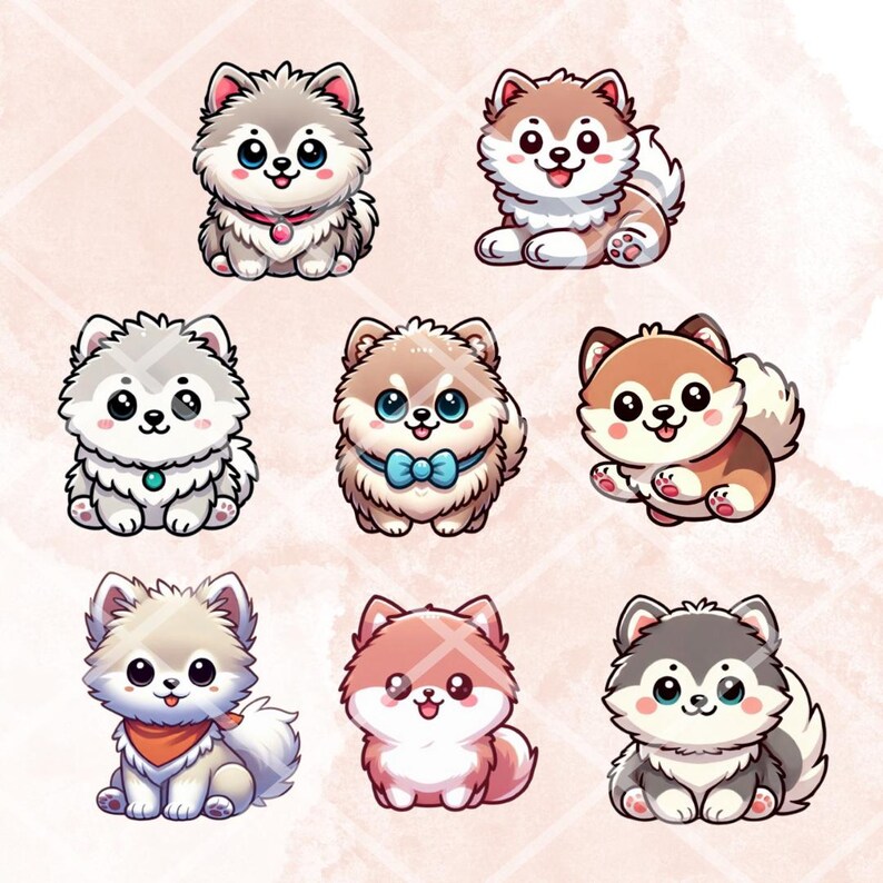 Kawaii Cute Pomsky Dog Bundle, 21pcs PNG Clipart, Transparent ...