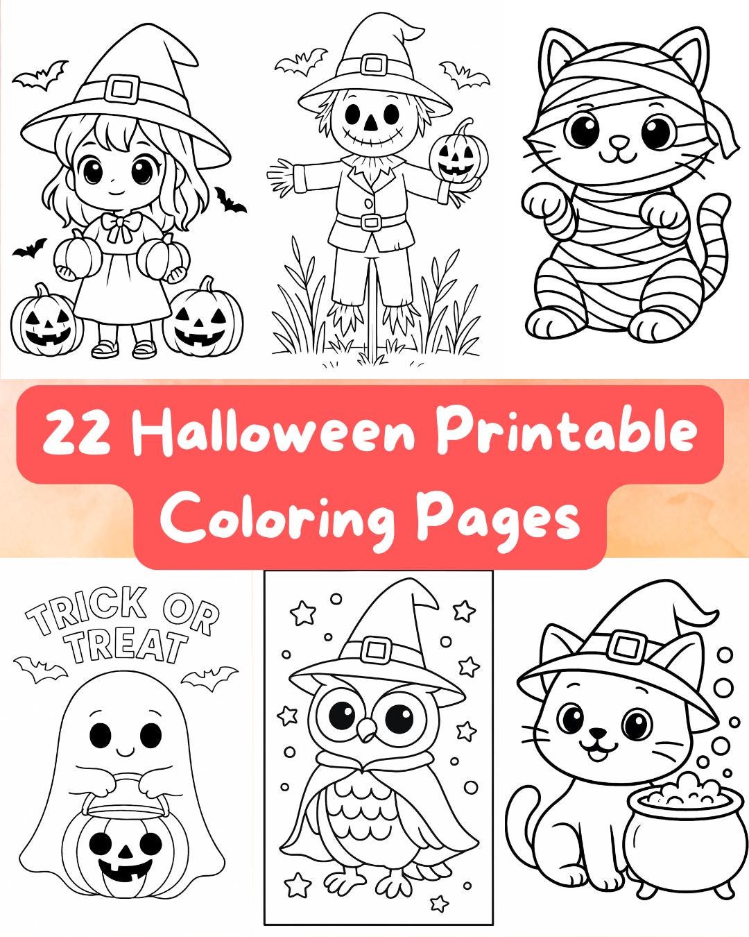 Halloween Coloring Book Printable PDF | 22 Kids Coloring Pages | Ghosts ...