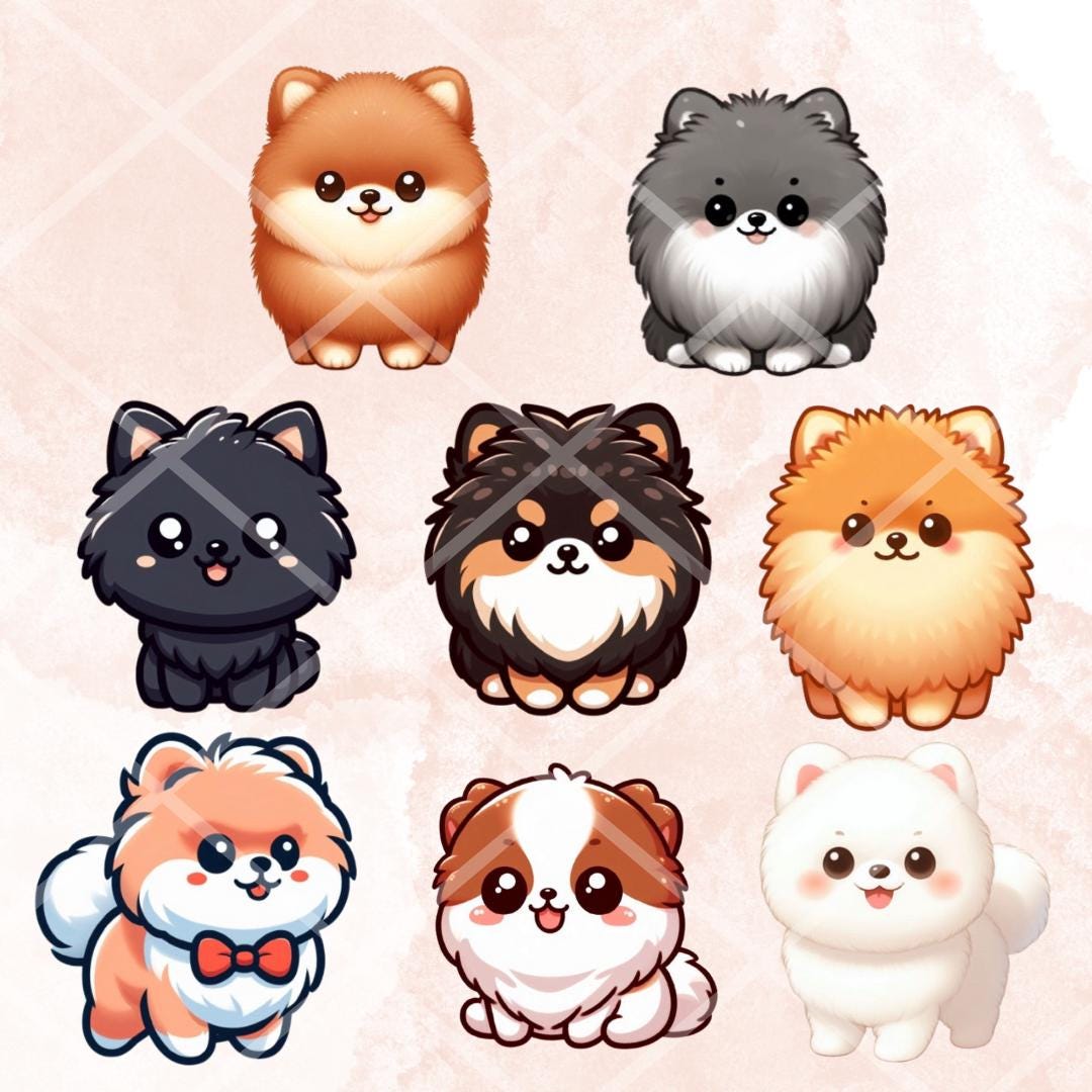Kawaii Pomeranian Dog Clipart Bundle: 38 Chibi Cartoon PNG Images ...