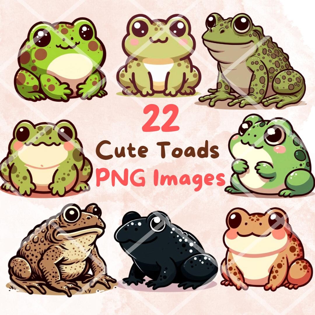 Kawaii Cute Toads Clipart Bundle, 22 PNG Clipart, Transparent ...