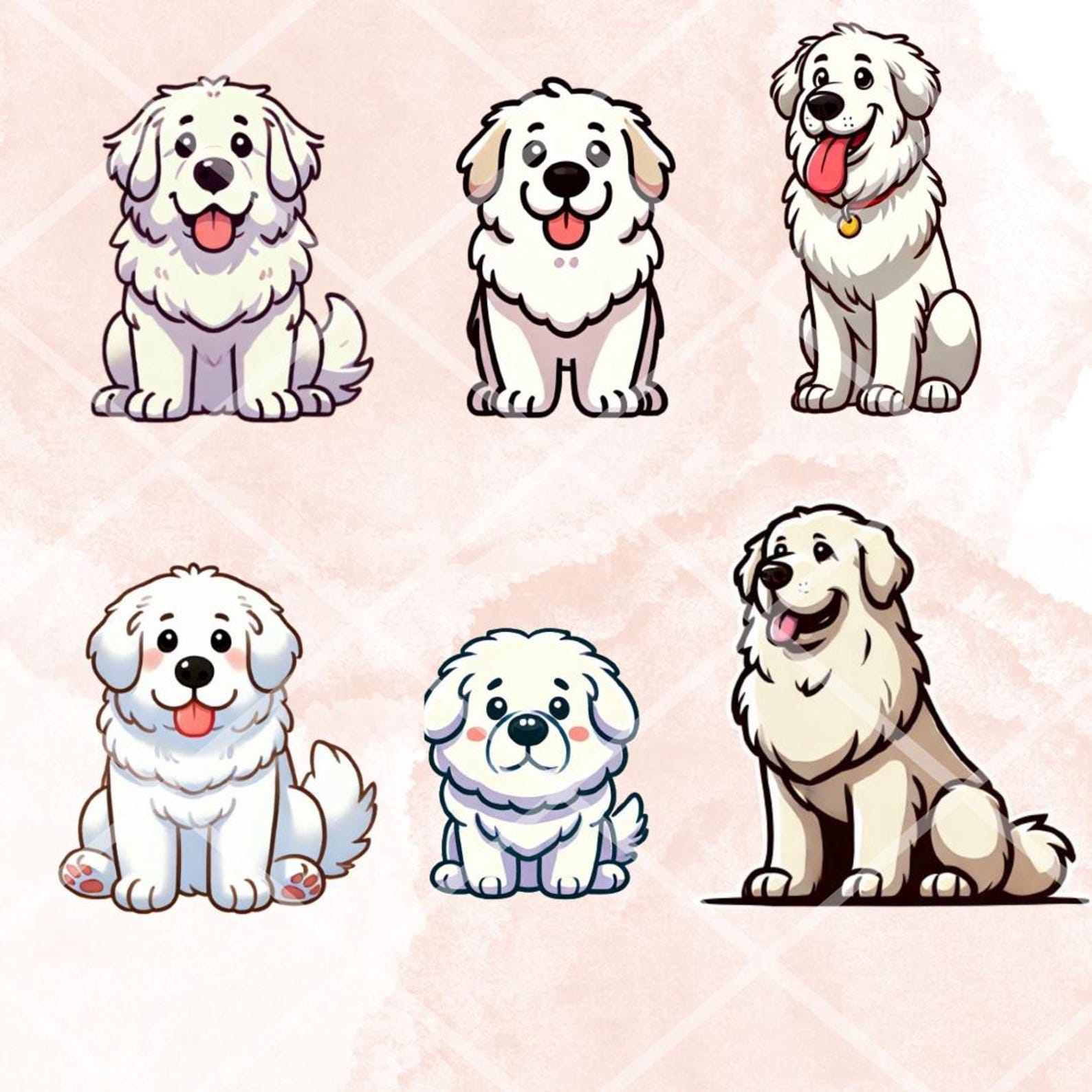 Kawaii Cute Great Pyrenees Dog Bundle, 21pcs PNG Clipart, Transparent ...