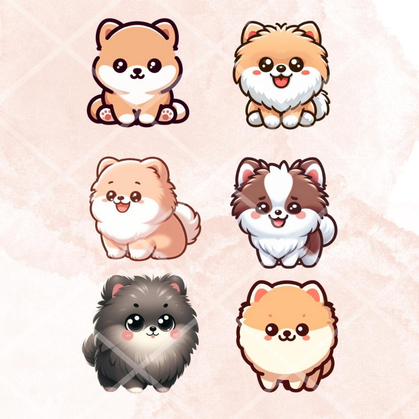 Kawaii Pomeranian Dog Clipart Bundle: 38 Chibi Cartoon PNG Images ...