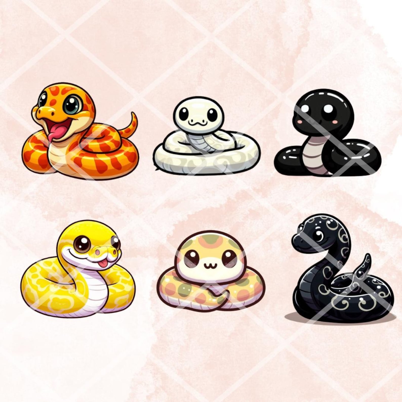 Kawaii Cute Ball Python Snakes Clipart Bundle, 32 PNG Clipart ...