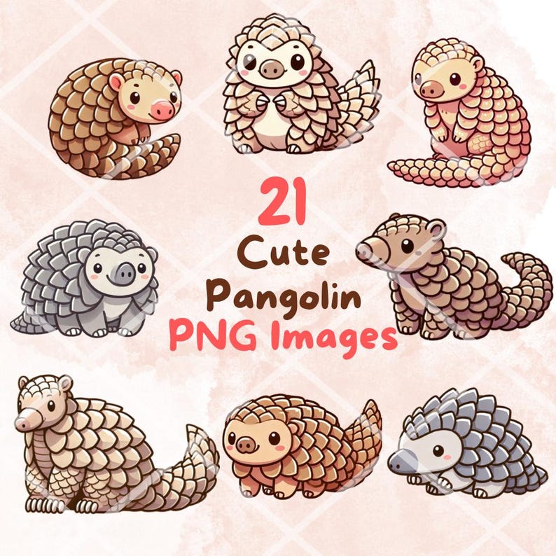 Kawaii Cute Pangolin Bundle, 21pcs PNG Clipart, Transparent Background ...