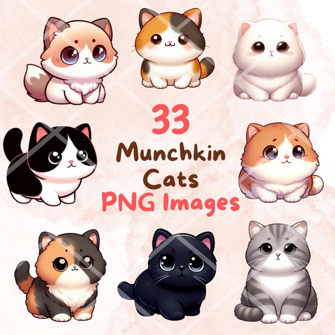 Kawaii Munchkin Cats Bundle #1, 33 PNG Clipart, Transparent Background ...