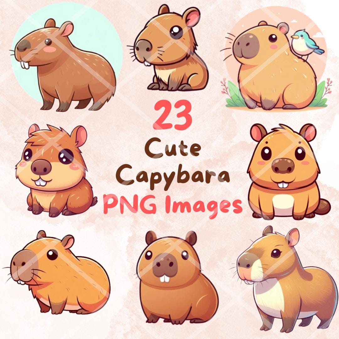Kawaii Cute Capybara Bundle, 23pcs PNG Clipart, Transparent Background ...